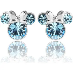 Disney Minnie Mouse Birthstone Stud Earrings - March - Aquamarine Crystal