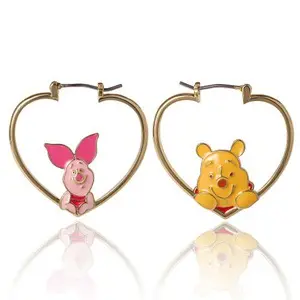 Disney Winnie The Pooh And Piglet Heart Hoop Earrings - Gold