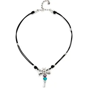 UNODE50 Dragonfly Leather Necklace - Silver