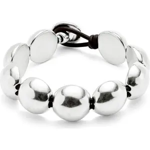UNODE50 Beaded Leather Bracelet - Silver