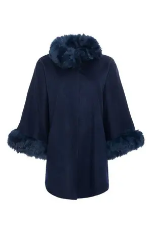 Gorski Wool And Cashmere Trimmed Cape - Navy