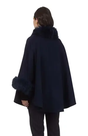 Gorski Wool And Cashmere Trimmed Cape - Navy