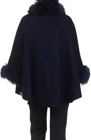 Gorski Wool And Cashmere Trimmed Cape - Navy