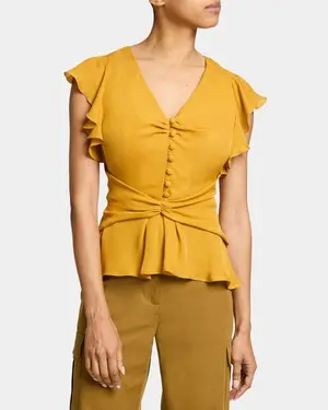 Santorelli Ella Flutter Sleeve Buttoned Blouse - Mango