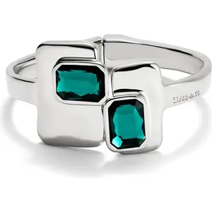 UNODE50 Green Crystal Bar Bangle - Silver
