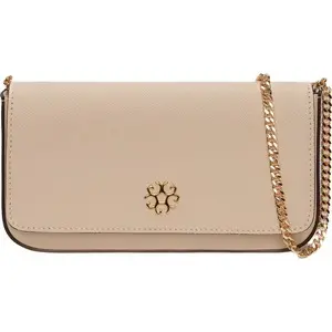 Gorski Leather Crossbody Bag With Chain Strap Beige