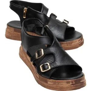 FOREVER & ALWAYS SHOES Levine Leather Side-zip Sandal - Black Leather