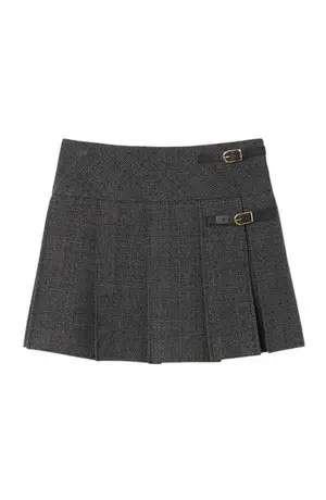 Sandro Short Pleated Check Skirt