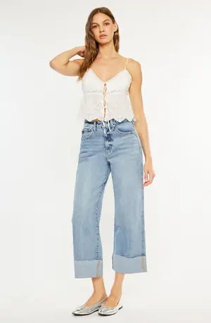 KANCAN Alfie 90s High-rise Cropped Wide Leg Jeans - Medium Wash