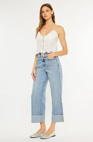KANCAN Alfie 90s High-rise Cropped Wide Leg Jeans - Medium Wash