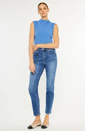 KANCAN High-rise Slim Straight Jeans - Medium Wash