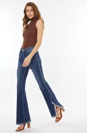 KANCAN High-rise Frayed Bootcut Jeans