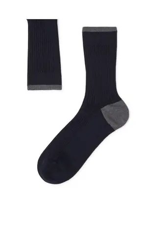 Brunello Cucinelli Cotton Calf Socks - Navy Blue