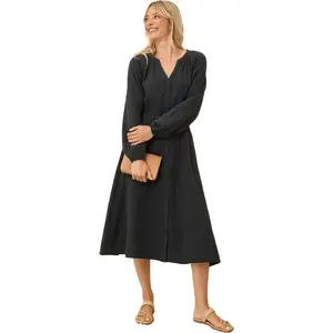 PACT Organic Cotton Coastal Double Gauze Poet Sleeve Dress - Black