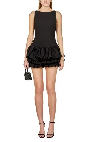 Endless Rose Bubble Hem Bodysuit Minidress - Black