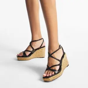 JIMMY CHOO Ayla 85 Nappa Leather Wedge Sandal - Black