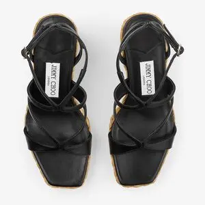 JIMMY CHOO Ayla 85 Nappa Leather Wedge Sandal - Black
