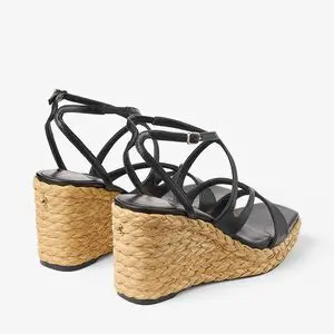 JIMMY CHOO Ayla 85 Nappa Leather Wedge Sandal - Black