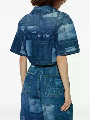 Palm Angels Newspaper Print Cropped Denim Shirt