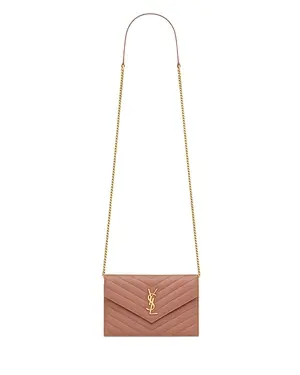Saint Laurent Cassandre Envelope Chain Wallet In Lambskin - Barely Pink Lambskin/gold