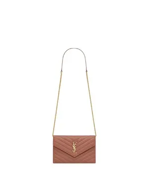 Saint Laurent Cassandre Envelope Chain Wallet Barely Pink