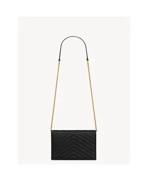 Saint Laurent Cassandre Envelope Chain Wallet - Black