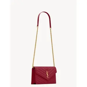 Saint Laurent Cassandre Envelope Chain Wallet In Lambskin - Deeply Red