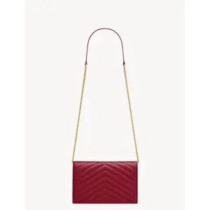 Saint Laurent Cassandre Envelope Chain Wallet In Lambskin - Deeply Red