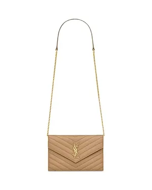Saint Laurent Cassandre Envelope Chain Wallet In Lambskin - Natural Tan