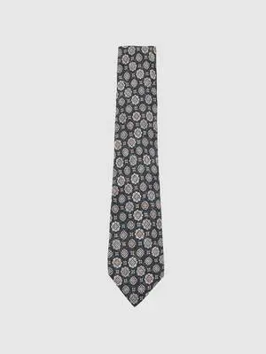 REISS Maximo Silk Medallion Print Neck Tie - Indigo Melange