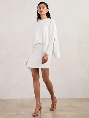 Halston Mini Asymmetric Cape Dress