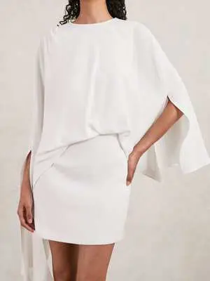 Halston Mini Asymmetric Cape Dress