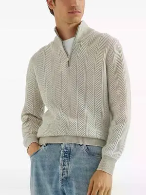 Brunello Cucinelli Herringbone Half-zip Sweater