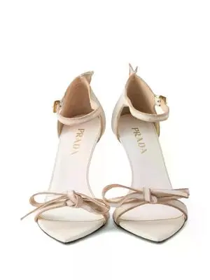 Prada Leather Bow Sandals With Antiqued Finish