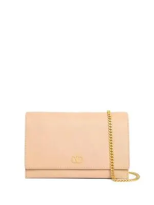 Valentino Garavani Vlogo Signature Grainy Calfskin Wallet With Chain - Neutrals