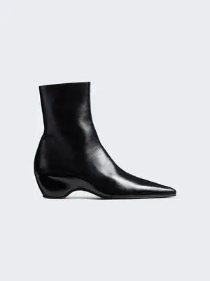 Khaite Sybil Glazed Leather Ankle Boot - Black