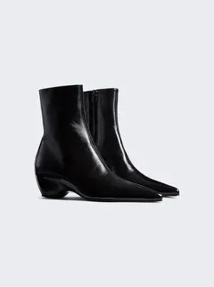Khaite Sybil Glazed Leather Ankle Boot - Black