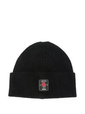 MSGM Logo-patch Ribbed Beanie - Black