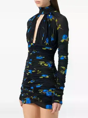 Blumarine Woman Rose Print Jersey Dress With Cut-out Blue 40