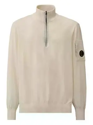 C.P. COMPANY Half-zip High Neck Sweater With Lens Pocket - White