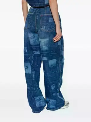 Palm Angels Newspaper Print Cotton Jeans - Blue