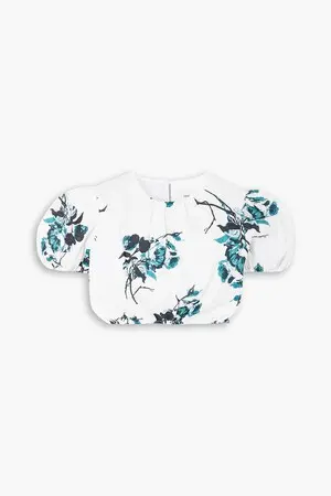 Erdem Romi Cropped Floral-print Linen Top - White