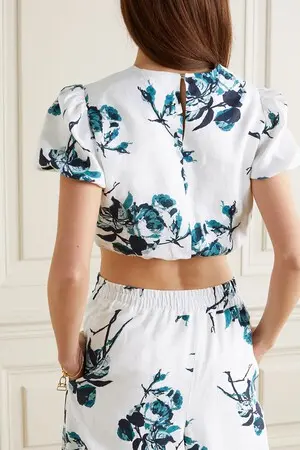 Erdem Romi Cropped Floral-print Linen Top