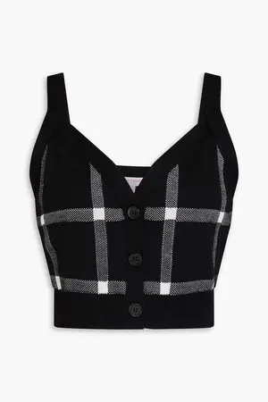 Carolina Herrera Cropped Checked Wool-blend Top