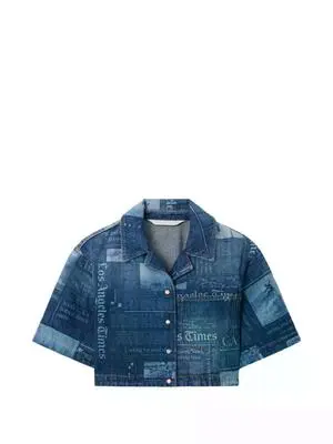 Palm Angels Newspaper-print Cropped Top - Blue