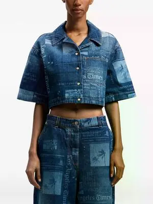 Palm Angels Newspaper-print Cropped Top - Blue