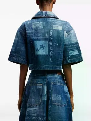 Palm Angels Newspaper-print Cropped Top - Blue