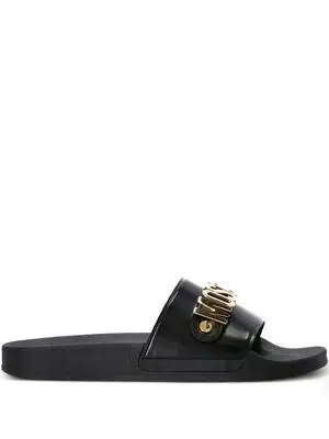 Moschino Logo-plaque Slides - Black