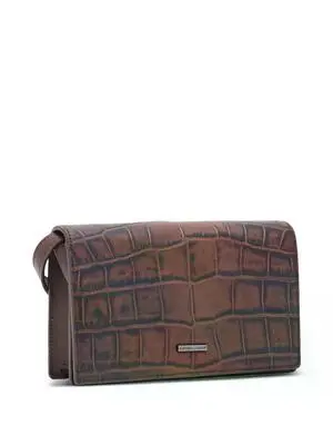 Emporio Armani Crocodile-embossed Leather Shoulder Bag - Brown