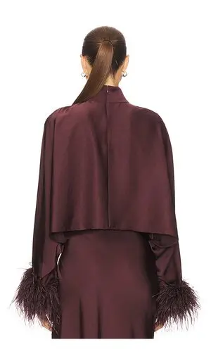 Lapointe Lightweight Satin Caftan Top With Feathers
